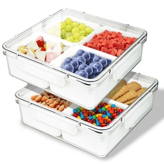 2 Pack Sealed 4 Compartment Snackle Box Container, Divided Food Serving ...