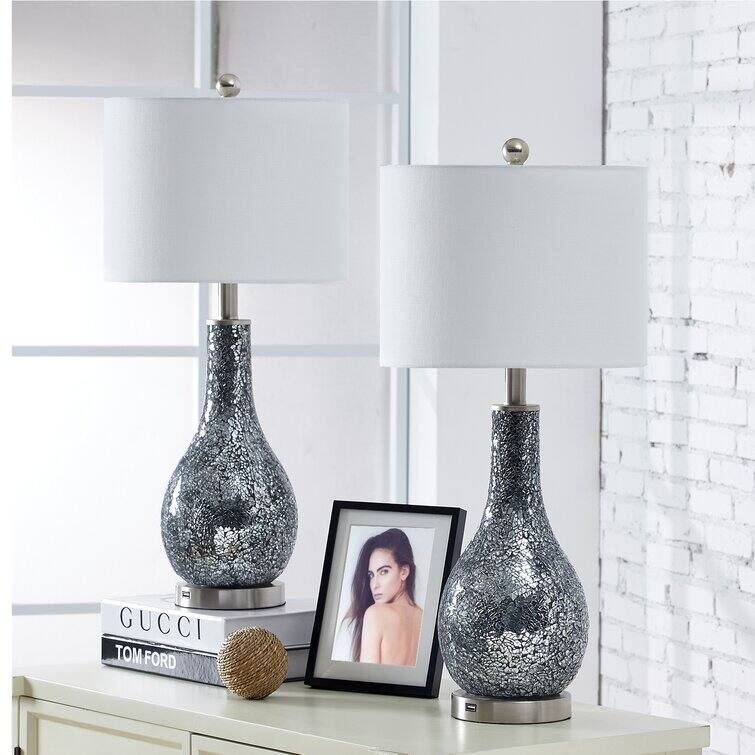 Maxax 25.25" Glass Table Lamp Set with USB (Set of 2) - On Sale ...