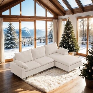 Stylish & Simple L-Shaped Linen Sectional Sofa with Left Chaise, Stable ...