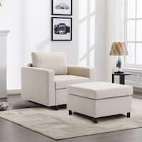 Cream Accent Chair Sleepers Armchair Livingroom Sofa Chair w/ Ottoman ...