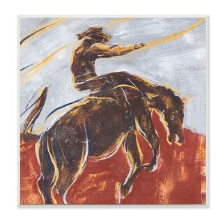 Stupell Western Cowboy Lasso Horse Buck Red Blue Wood Wall Art, 12 x 12 ...