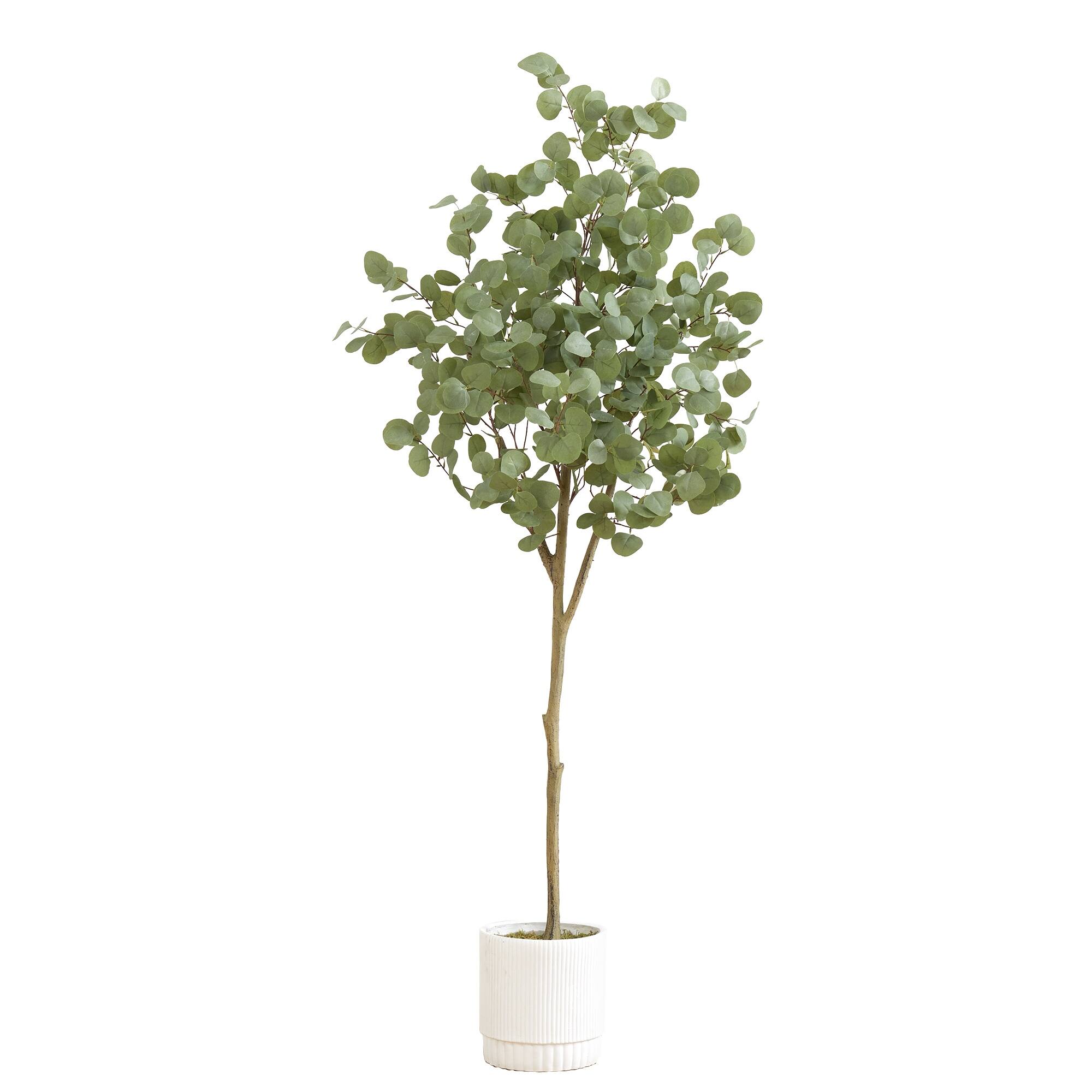 6' Artificial Eucalyptus Tree with White Decorative Planter - On Sale ...