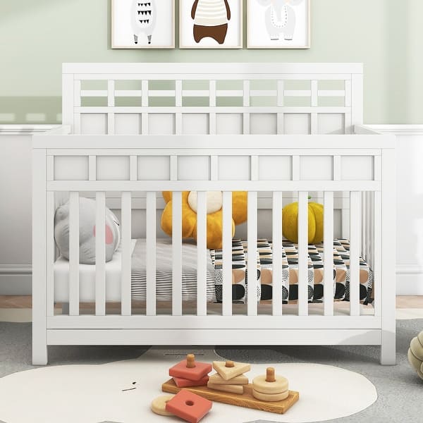 Baby Safe Crib, Pine Solid Wood, Non-Toxic Finish, Snow White - 54in ...