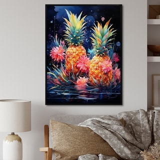 Designart "Green And Yellow Cosmic Pineapple IV" Pineapples Green Wall ...