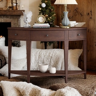 Curved End Table with 3-Drawers and 1-Shelf, Espresso - Bed Bath ...