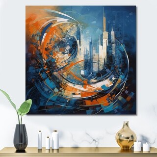 Designart "Orange And Blue Geometric Equilibrium Iv" Modern Geometric ...