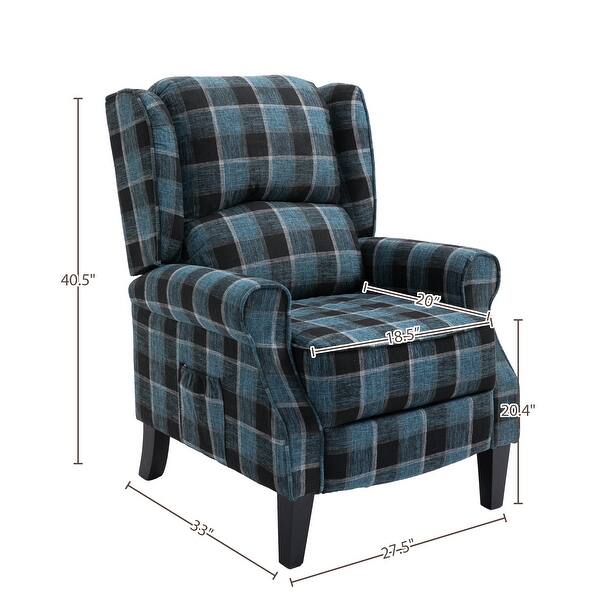 Blue Check Recliner Sofa Wingback Reading Chair with Footrest - Bed ...