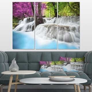 Designart "Erawan Waterfall" Blue" Photography Canvas Art Print - 36x28 ...