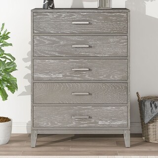 Modern Concise Style Solid Wood Grey Five-Drawer Chest - Bed Bath ...