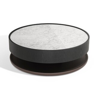 Modrest Miranda Modern Ceramic + Black Oak Round Coffee Table - Bed ...