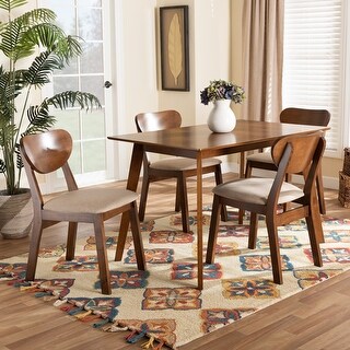 Damara Mid-Century Modern Sand Fabric Upholstered and Walnut Brown ...
