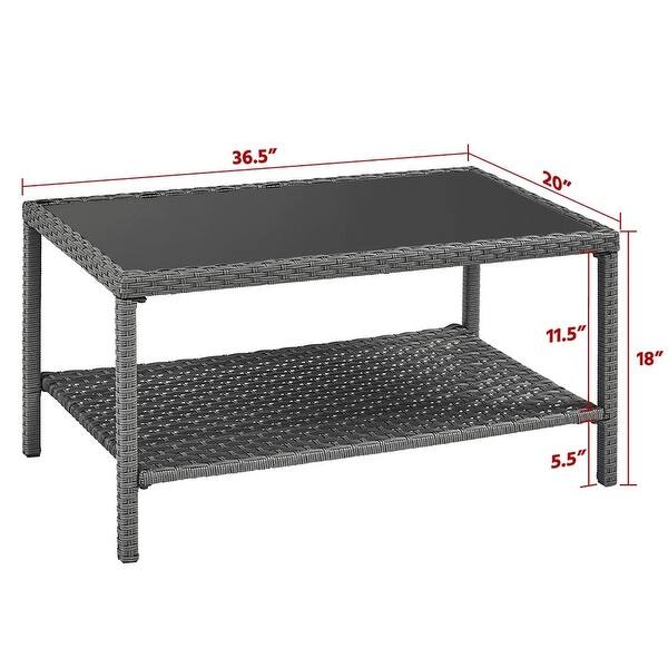 Wicker Rectangular Coffee Table with Tempered Glass Top for Outdoor ...