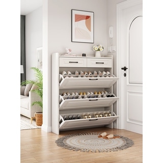 Freestanding Shoe Rack Storage Box with Flip Door, Modern Flip Bucket ...