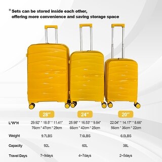 3-piece Modern Style 20" 24" 28" Hardshell Luggage, Yellow - Bed Bath ...