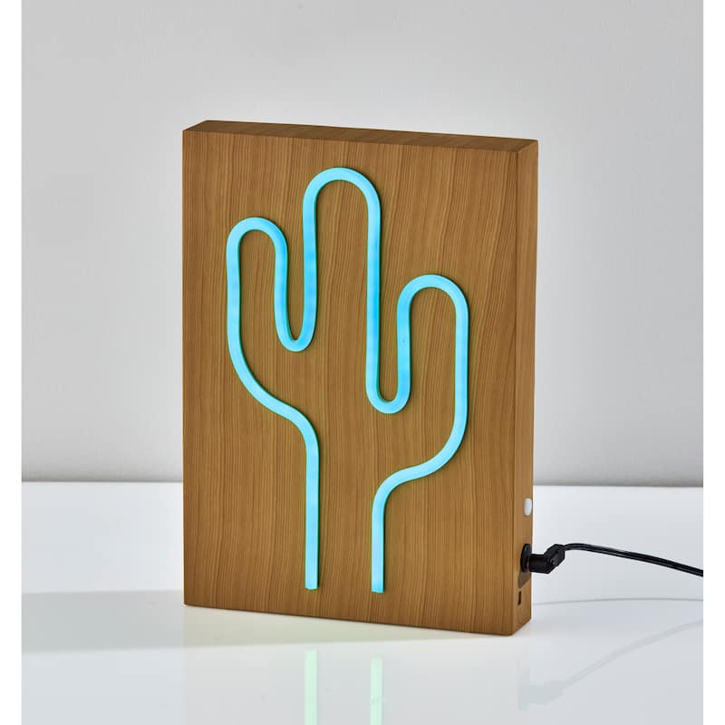 Wood Framed Neon LED Cactus Table or Wall Lamp - On Sale - Bed Bath ...