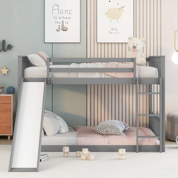 Gray Missing Slats Style Full over Full Bunk Bed with Slide and Ladder ...