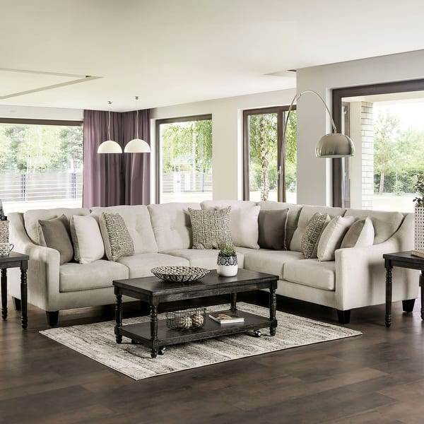 Swik Contemporary Ivory Chenille L-Shaped Sectional by Furniture of ...