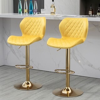 2Pcs Velvet Upholstered Swivel Bar Stools with Golden Color Base - Bed ...