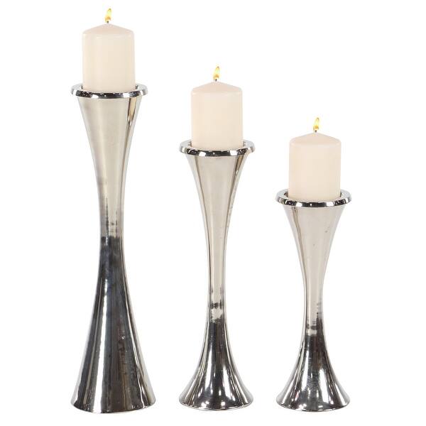 Silver Aluminum Modern Candle Holder (Set of 3) - Bed Bath & Beyond ...
