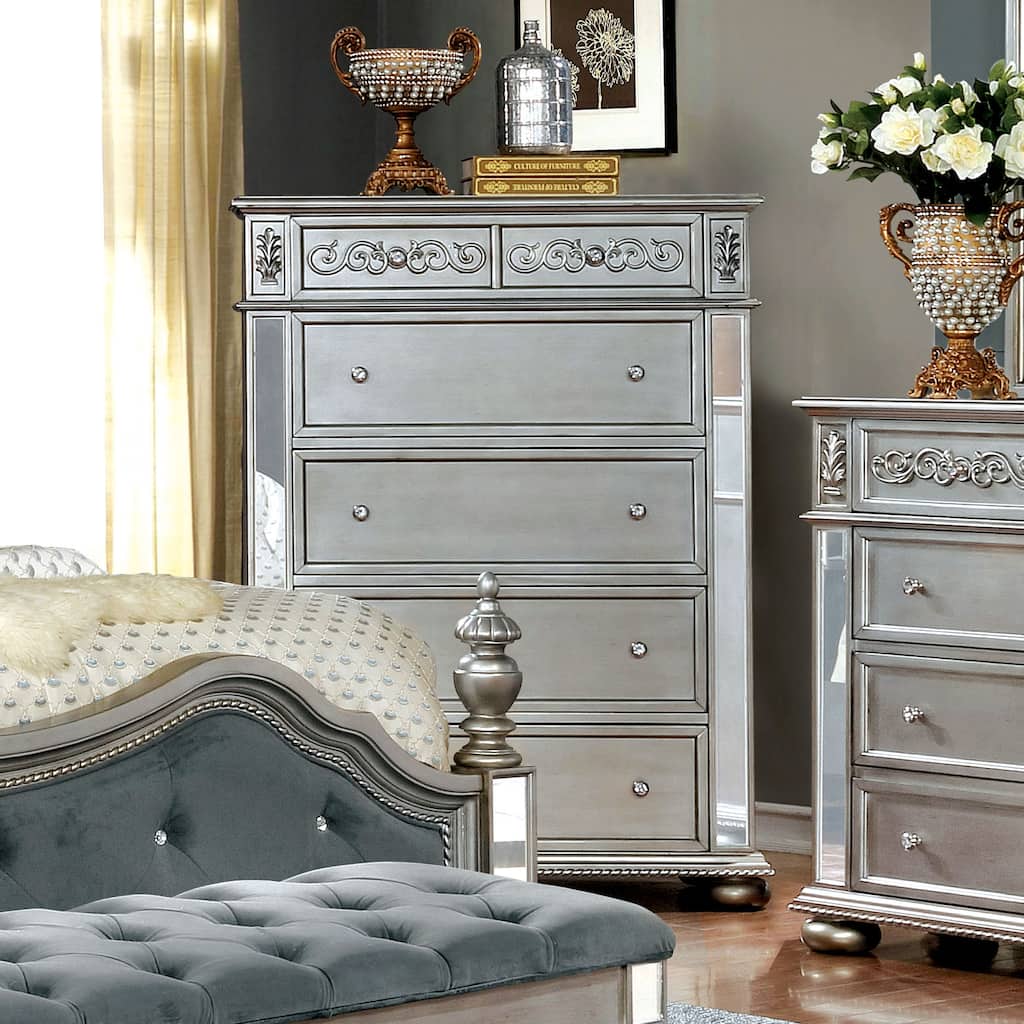 Zeln Glam Solid Wood 5-Drawer Chest by Furniture of America - Overstock ...