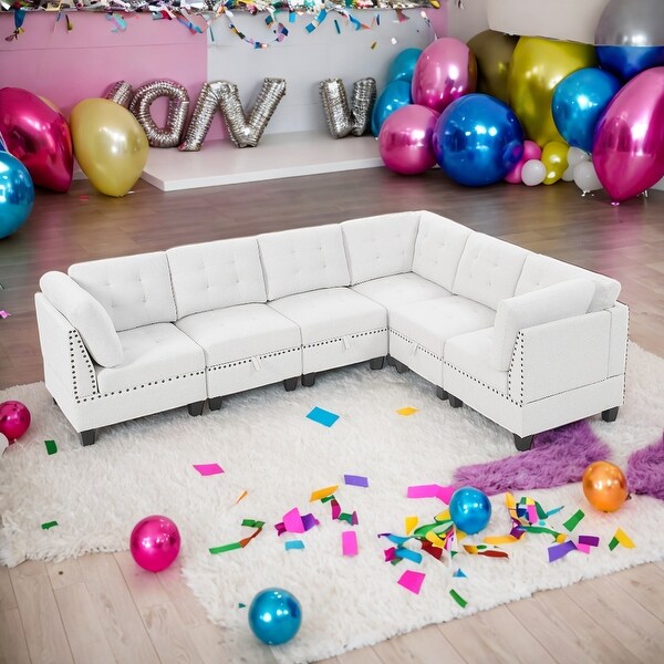 L Shape Modular Sofa 6 Seat Chenille Sectional Couch Set Bed Bath Beyond 41196234