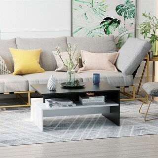 Modern 2-tier Rectangular Coffee Table with Storage Shelves - Bed Bath & Beyond - 41919255