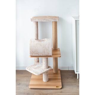 Catry 40” Large Wooden and Carpet Covered Cat Tree Tower with Paper ...