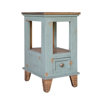 Rozy 26 Inch Chairside End Table Teal Blue Pine Wood Hand Finished ...