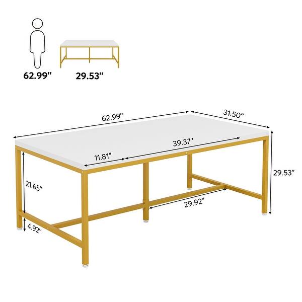 Dining Table for 6 White Gold Dining Room Table 6FT Rectangle Dinner ...