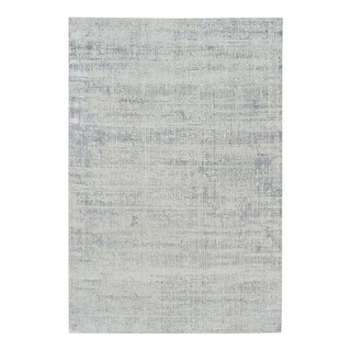 Shahbanu Rugs Hand Loomed Fine Jacquard Gray Wool and Plant Based Silk ...