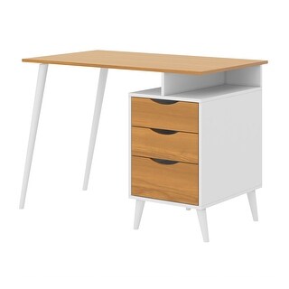 Wooden Office Computer Desk with Angled Legs Workstation Desk Attached ...