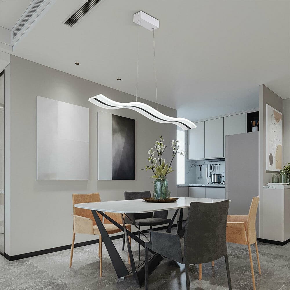 Modern LED Linear Wave Pendant Lamp Hanging Chandelier Island Light ...