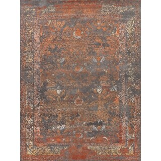 EXQUISITE RUGS Maison Hand-knotted Wool/Bamboo Silk Grey/Orange Area ...