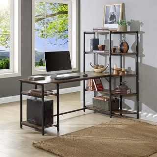 Merax Computer Desk with 5 Tier Corner Bookshelf and Tower Shelf - Bed ...
