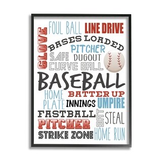 Stupell Baseball Sports Terms Red Blue Typography Kids' Hobby Framed ...