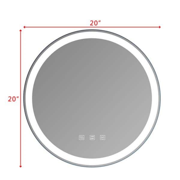 Round Touch LED Bathroom Mirror, Tricolor Dimming, Brightness ...
