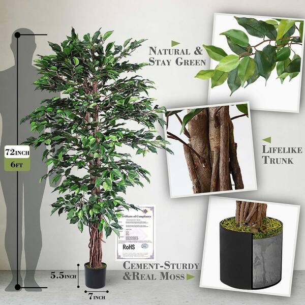 6ft Artificial Ficus Silk Tree, with Plastic Nursery Pot, Fake Plant ...