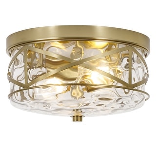 2-Light Flush Mount Glass Ceiling Light with Metal Frame - N/A - On ...