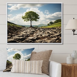 Designart "Green Tree In Field" Landscape Trees Framed Canvas Wall Art ...