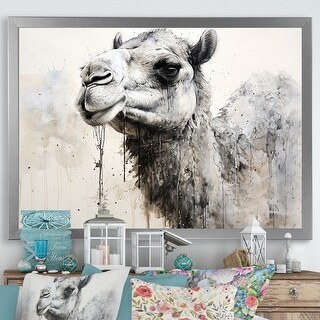 Designart "Minimalism Monochrome Camel" Animals Camel Framed Canvas ...