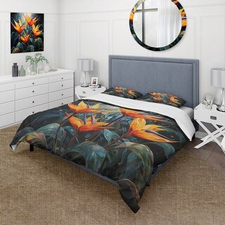 Designart "Birds Of Paradise Paradise IV" Orange Traditional - Bedding ...