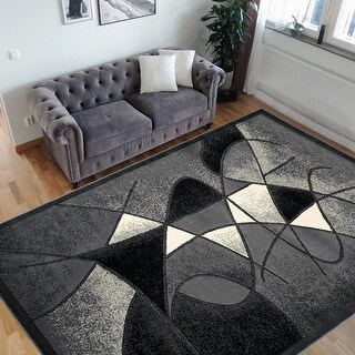 HR Gray, Black, Ivory and Multi Color Modern Living Room Rugs-Abstract ...