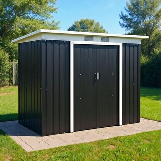 Outdoor Lean-To Metal Shed with Lockable Door,Galvanized Steel Storage ...