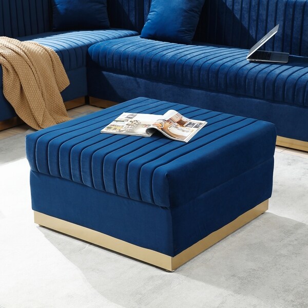 Blue velvet sofa with ottoman store