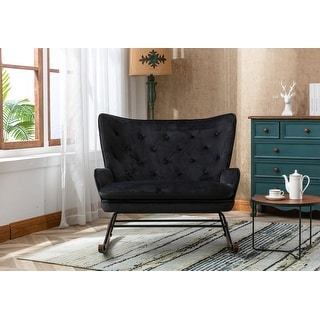 40.16" W Polyester Fabric Upholstered Rocking Chairs with Button Tufted ...