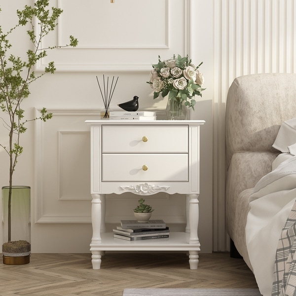 Nightstand Side Tables Drawers and Open Storage Shelf White Lacquer On Sale Bed Bath Beyond 36805599
