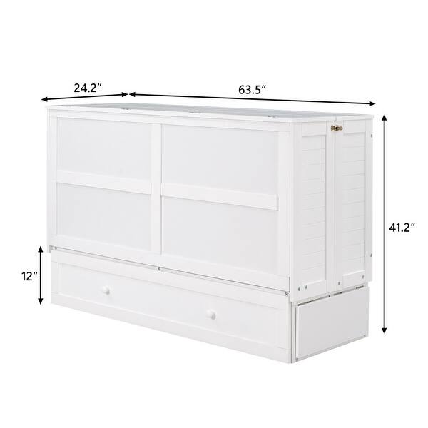 White Queen Size Mobile Murphy Bed with Drawer and Little Shelves on ...
