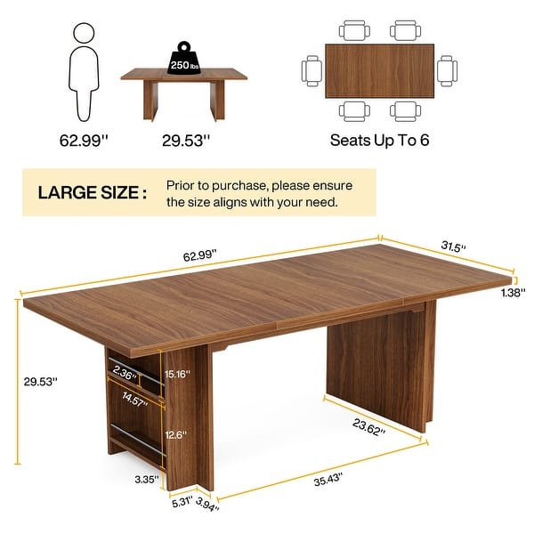 Farmhouse Dining Table for 6, 63-Inch Rectangular Wooden Kitchen Table ...