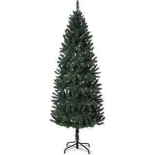 6ft Hinged Slim Artificial Pre-Lit Pencil Christmas Tree with Changing ...