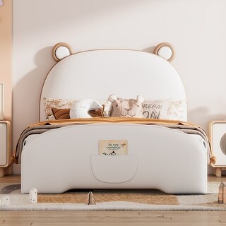 Bear-Shaped Twin PU Leather Upholstered Platform Bed, Storage Bed with ...